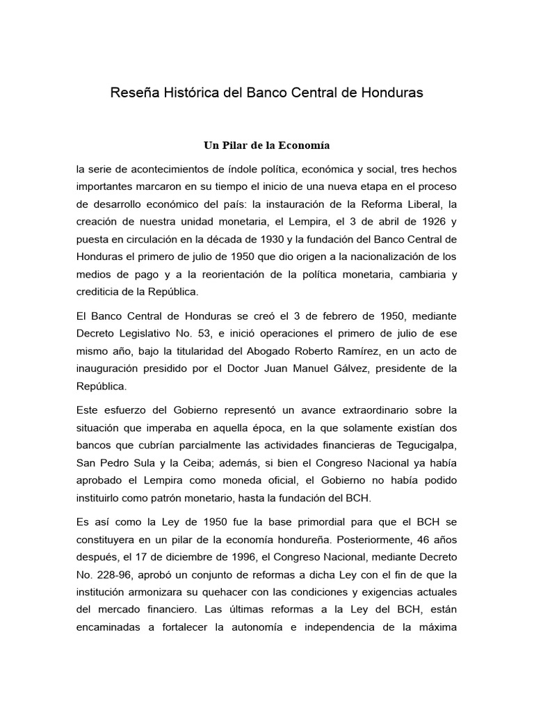 Resumen Ley Del Banco Central de Honduras | PDF | Honduras | Bancos ...