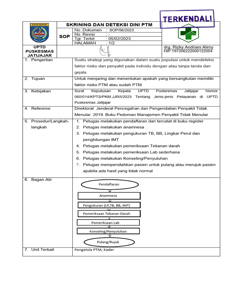 Sop Skrining Dan Deteksi Dini PTM Terkendali | PDF