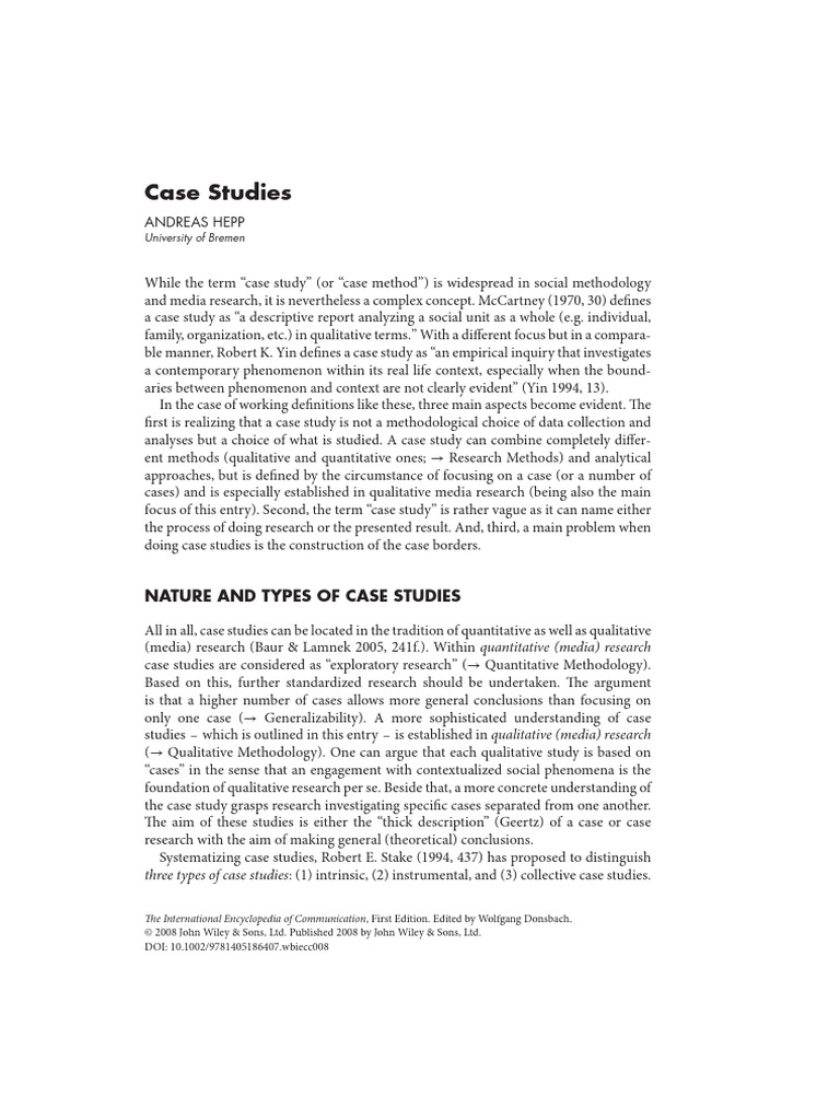 The International Encyclopedia of Communication - 2008 - Hepp - Case Studies | PDF | Methodology ...