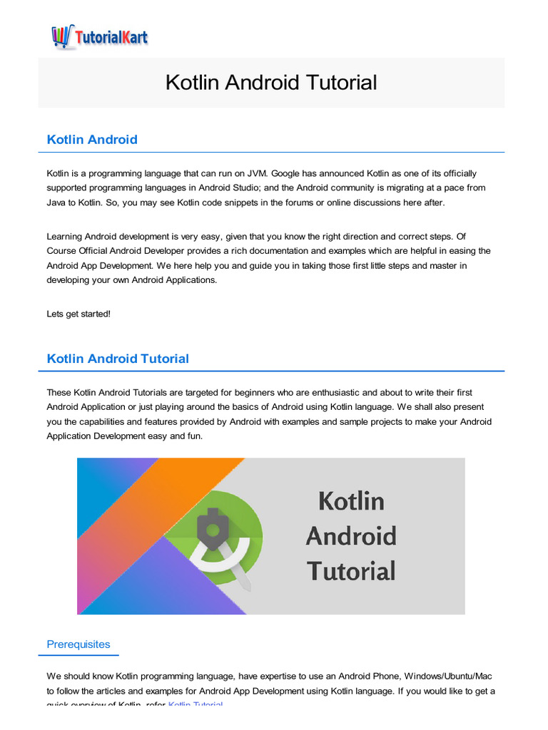 Kotlin Android Tutorial Pdf Android Operating System Java 7658