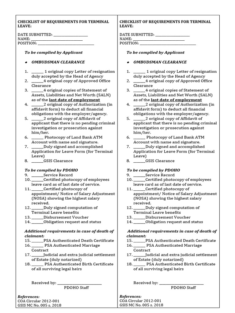 Terminal Leave Requirements Guide | PDF | Government | Justice