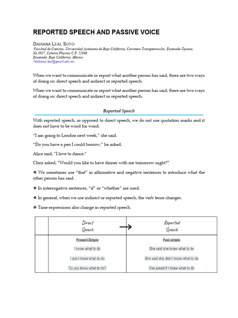 Reported Speech and Passive Voice - 1 | PDF | Verb | English Language