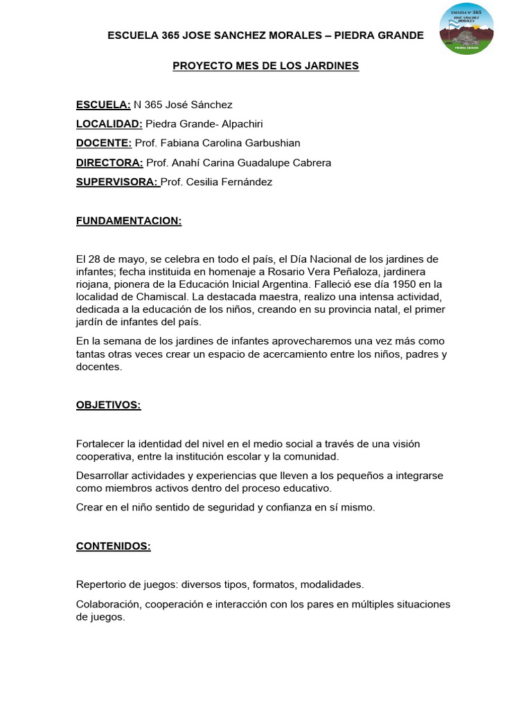 Proyecto Mes de los Jardines 2023 | PDF | Educación de la primera infancia