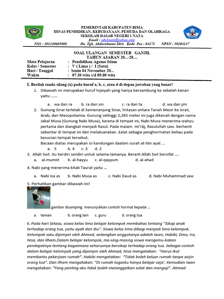 Soal UAS PAI Kelas 5 | PDF | Agama & Spiritualitas