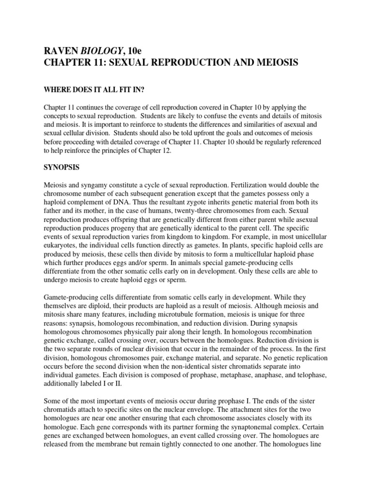 Biology 10th Edition Raven Solutions Manual | PDF | Meiosis | Sexual Reproduction