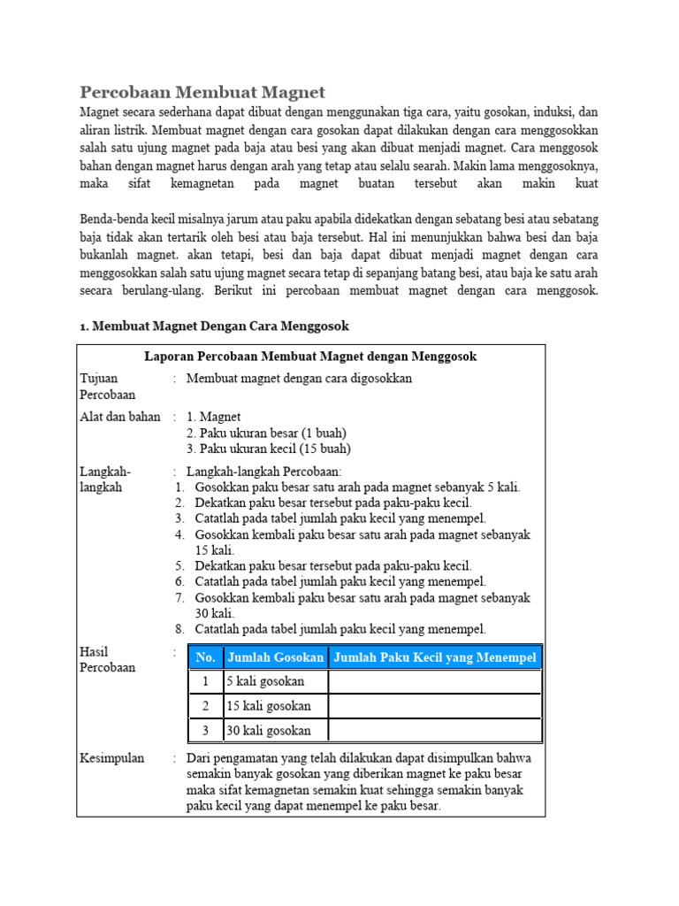 Percobaan Membuat Magnet | PDF