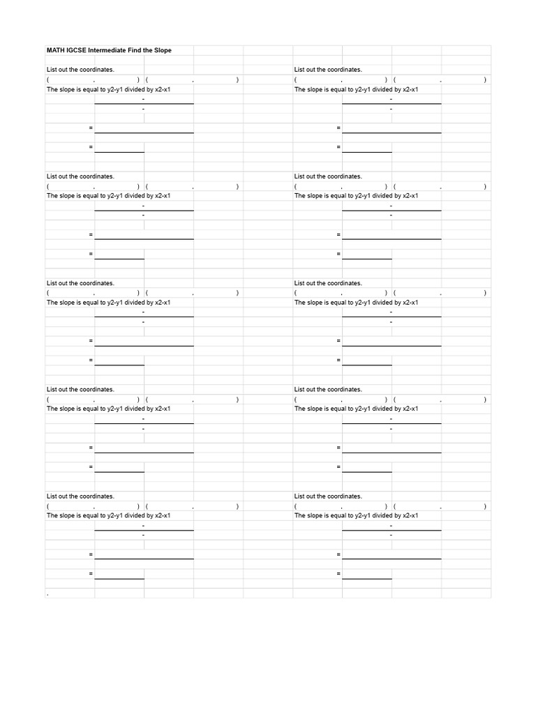Math Igcse Intermediate Find The Slope Pdf