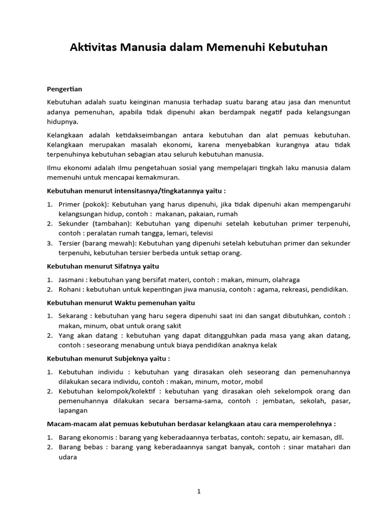 Aktivitas Manusia Dalam Memenuhi Kebutuhan | PDF