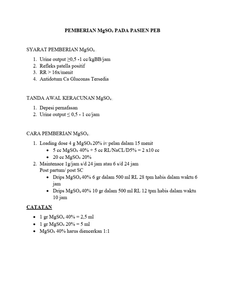 Pemberian Mgso4 Pada Pasien Peb | PDF