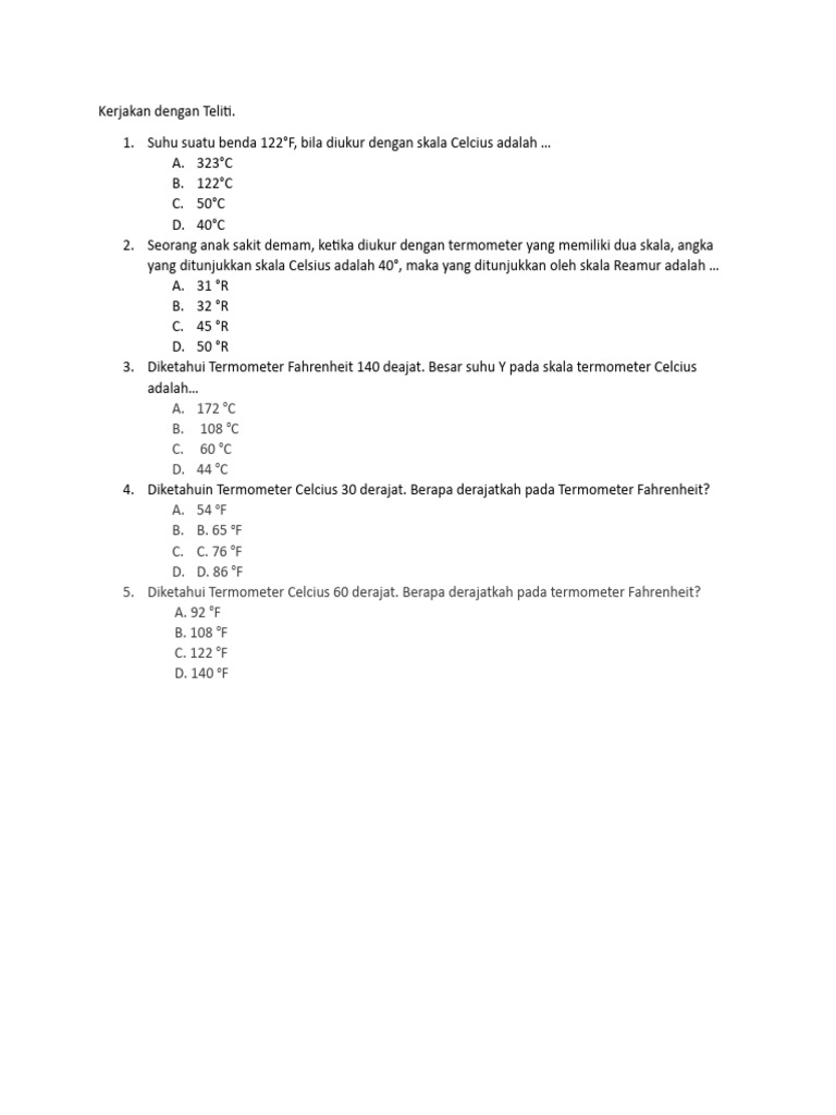 Soal Latihan Konversi Suhu Pdf