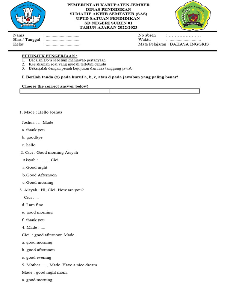 English Exam Guide for SDN Suren 01 | PDF