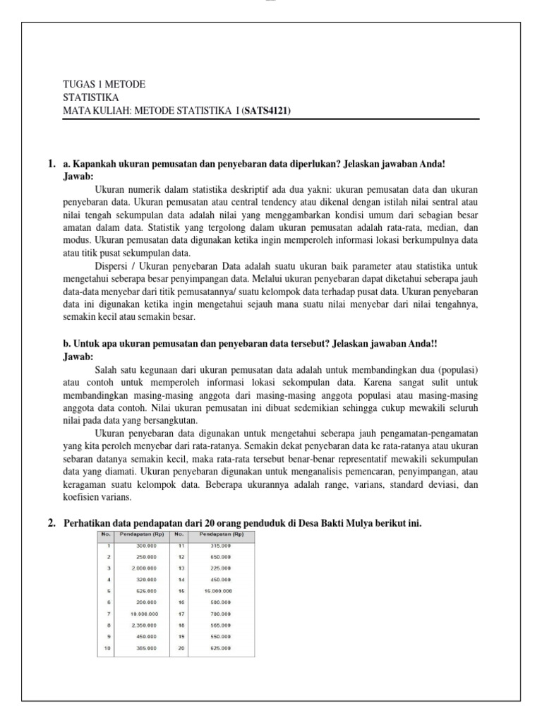 Tugas 1 Metode Statistik | PDF