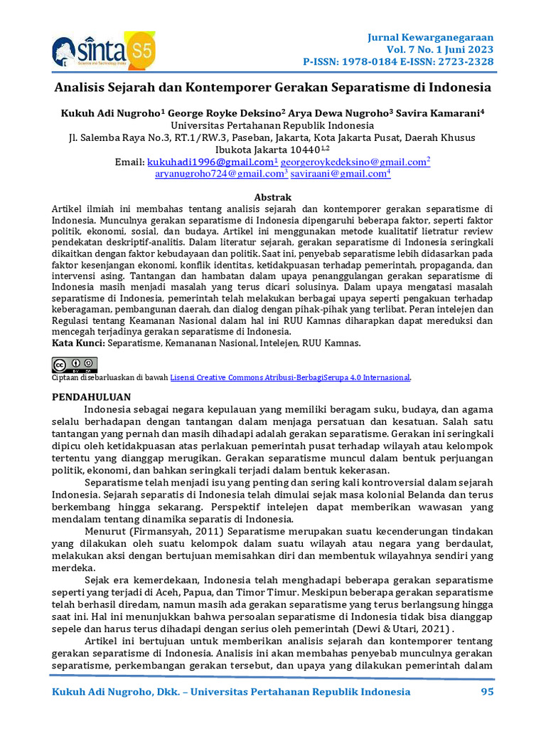 Analisis Sejarah Dan Kontemporer Gerakan Separatisme Di Indonesia | PDF