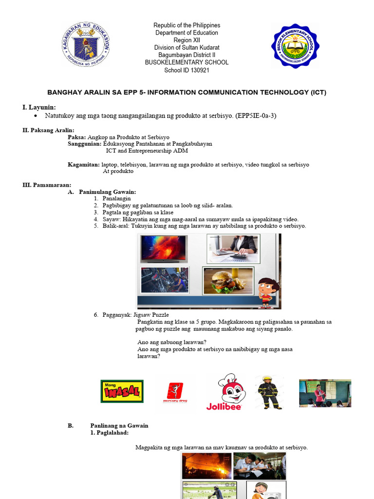 Lesson Plan Produkto at Serbisyo | PDF