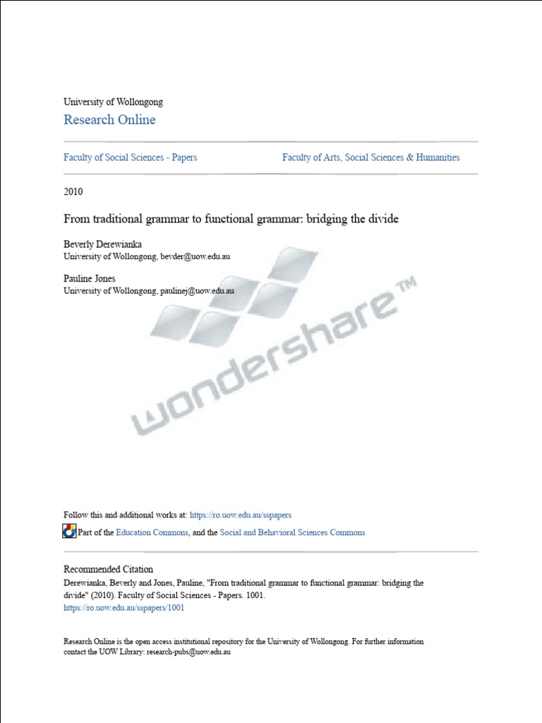 From Traditional Grammar To Functional Grammar - Bridging The Divi | PDF | Grammar | Adverb