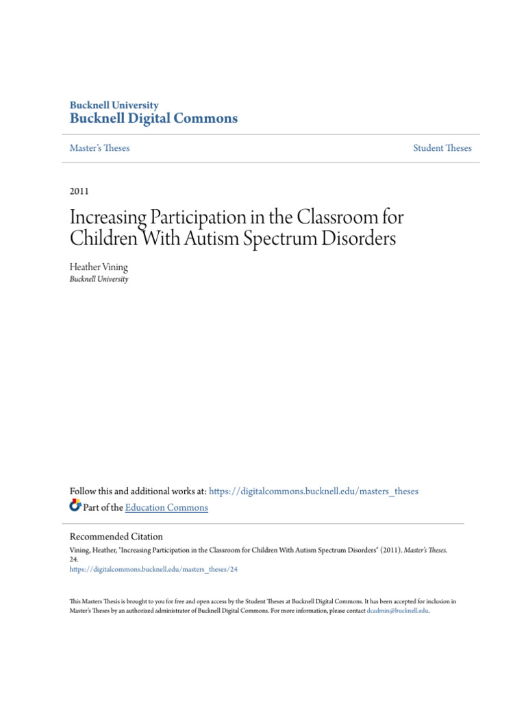 Increasing Participation in The Classroom For Children With Autis | PDF ...