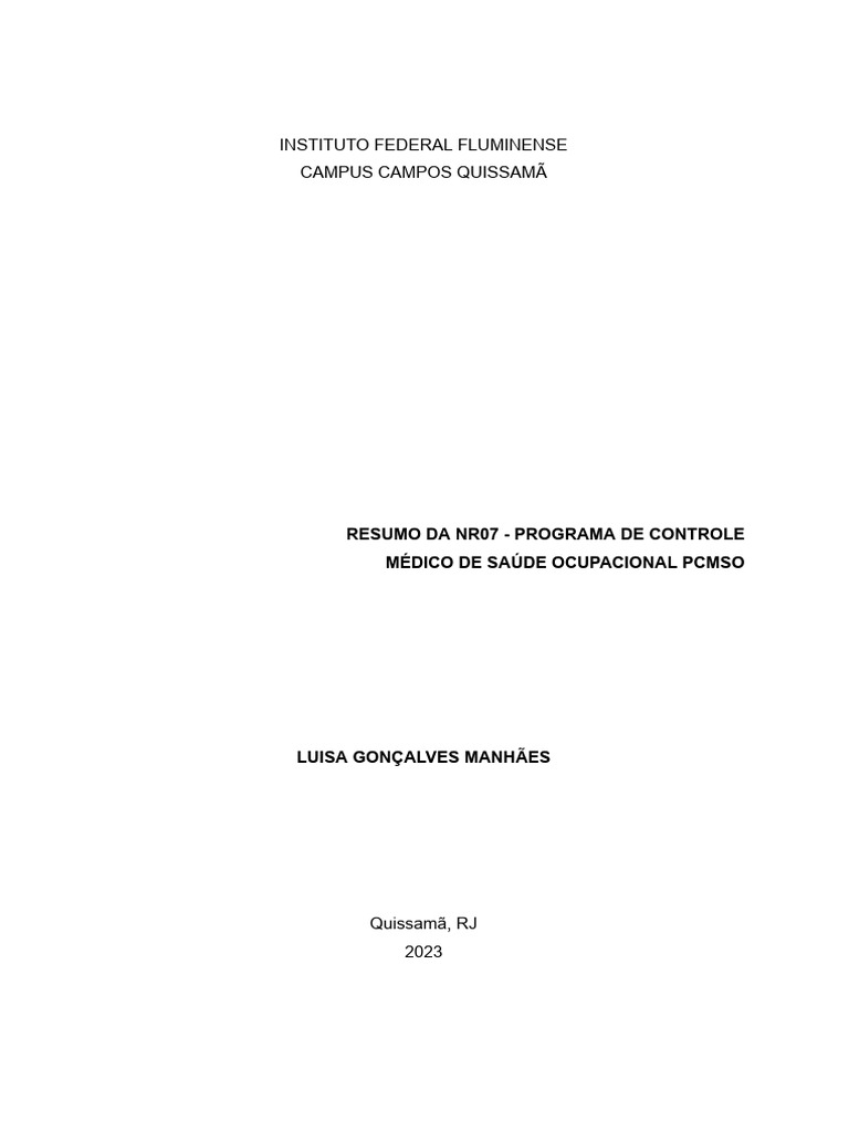 NR07 - PCMSO - Saúde Ocupacional | PDF | Planejamento | Terapia ocupacional