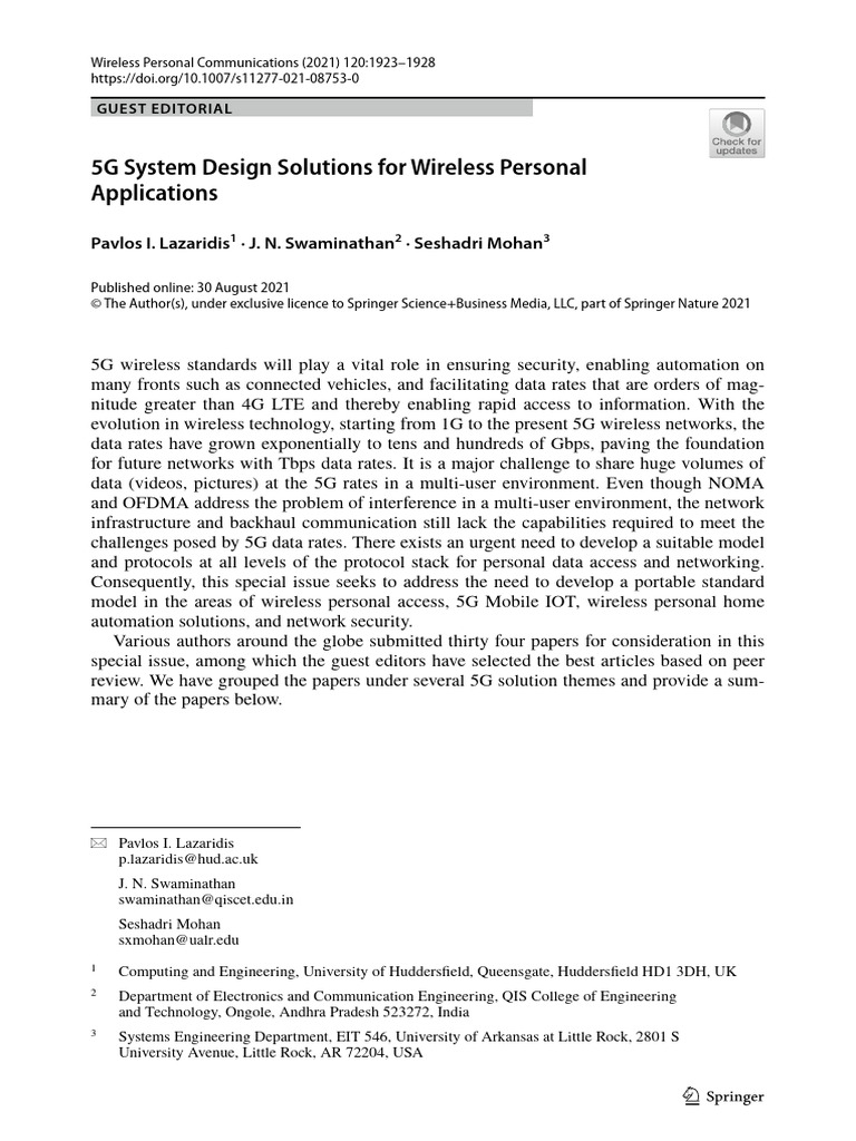 5G System Design Solutions For Wireless Personal ApplicationsWireless ...
