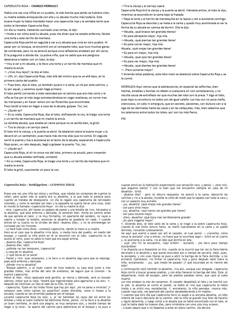 CAPERUCITA ROJA 3 Versiones | PDF | Caperucita Roja | Blanco como la nieve