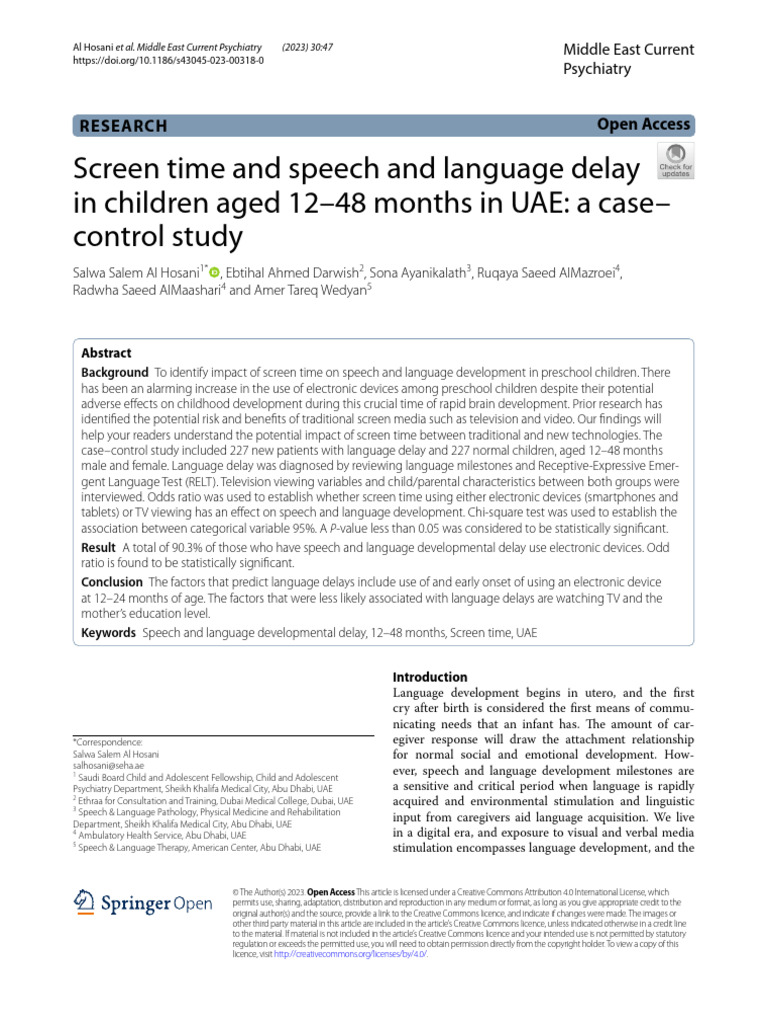Screen Time and Speech and Language Delay in Children Aged 12-48 Months ...