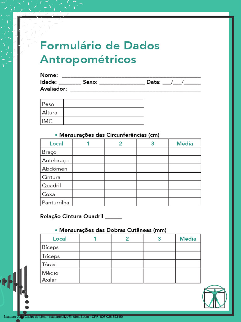 Ficha Formulário de Dados Antropométricos - Patrícia Mazzer | PDF