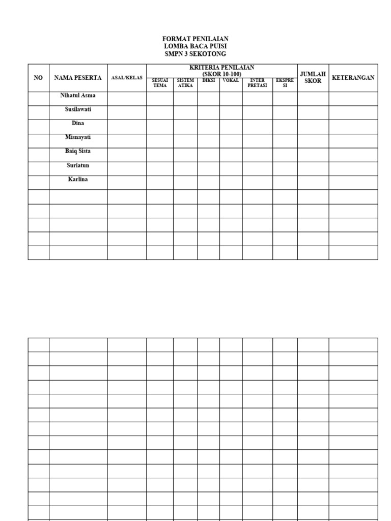 Format Penilaian Puisi | PDF