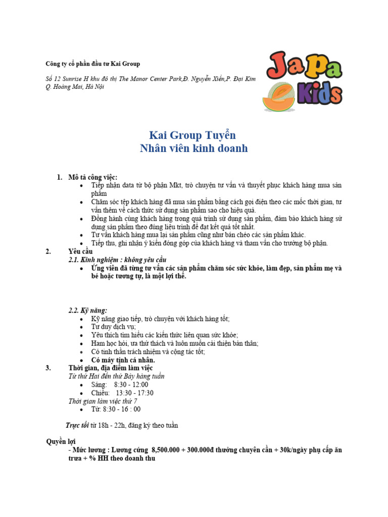 Công ty cổ phần đầu tư Kai Group | PDF