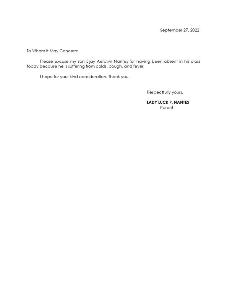 Eijay Aerown Excuse Letter | PDF