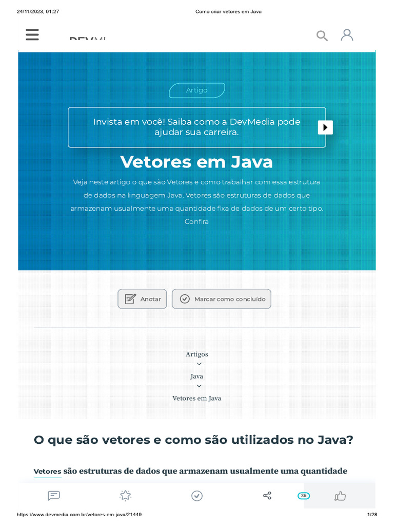 Como Criar Vetores em Java | PDF | Espaço vetorial | Dados de computador