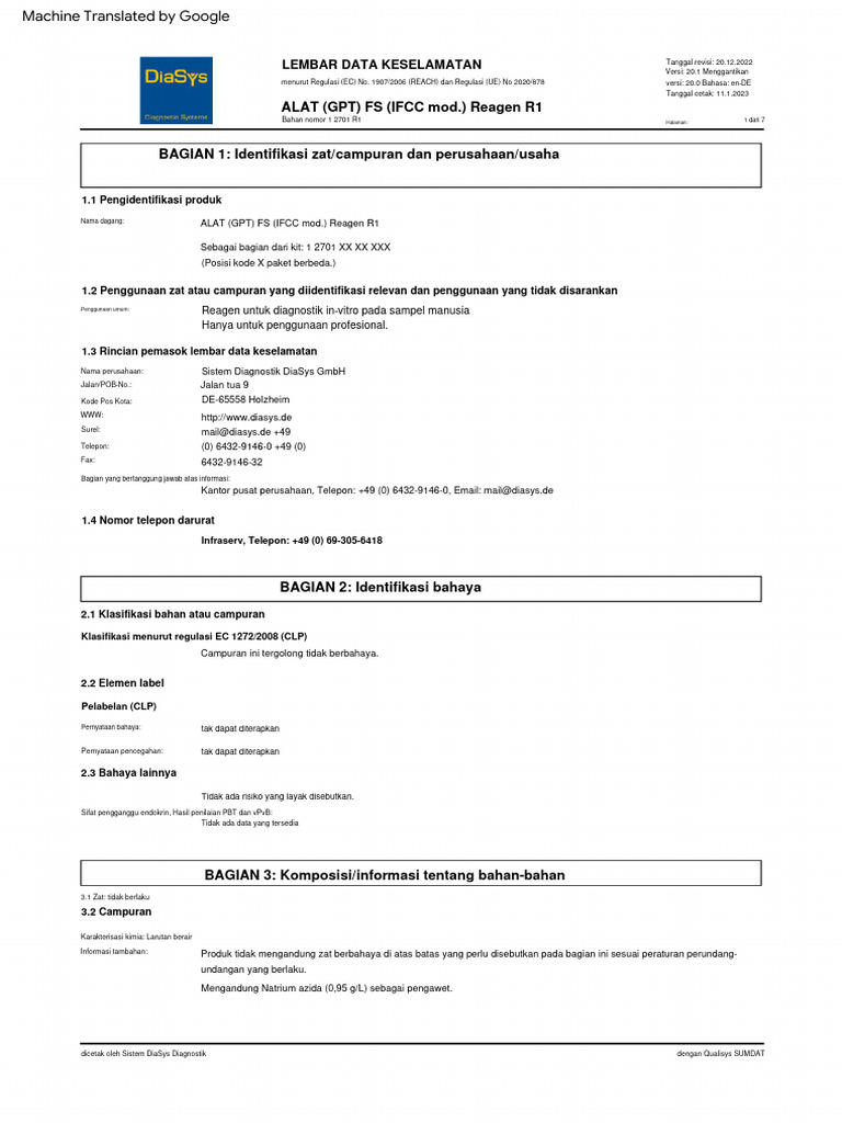 Alat (GPT) Fs (Ifcc Mod.) Reagent r1-En-De-20-1 | PDF