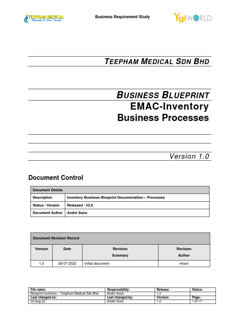 Blueprint Inventory - Teepham Medical Sdn. BHD | PDF | Inventory ...