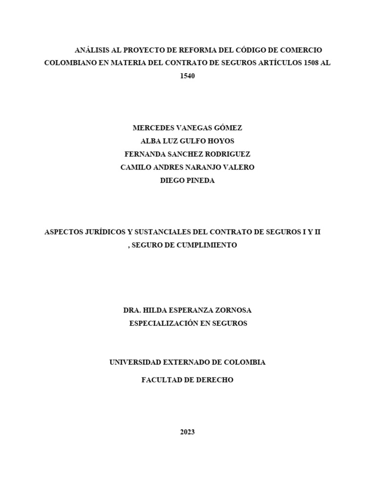 Análisis Al Proyecto de Reforma Del Código de Comercio Colombiano en Materia Del Contrato de ...