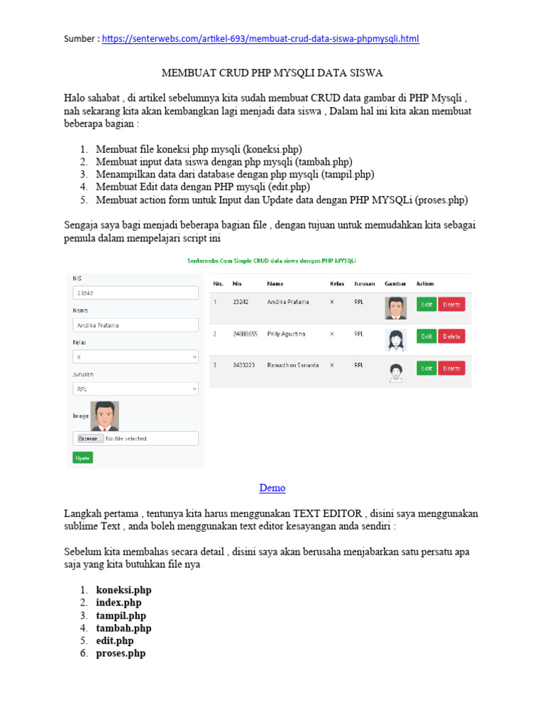 Membuat Crud Data Siswa PHP Mysqli | PDF Membuat Crud Data Siswa PHP Mysqli | PDF