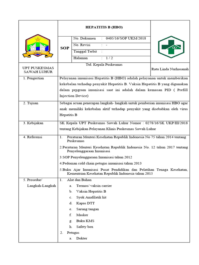 Sop Hepatitis B (Hbo) | PDF