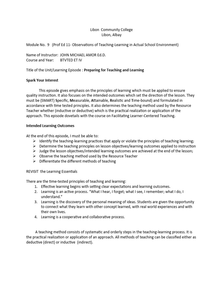 Module 9 (Prof Ed 11 FS 1) | PDF | Goal | Teachers