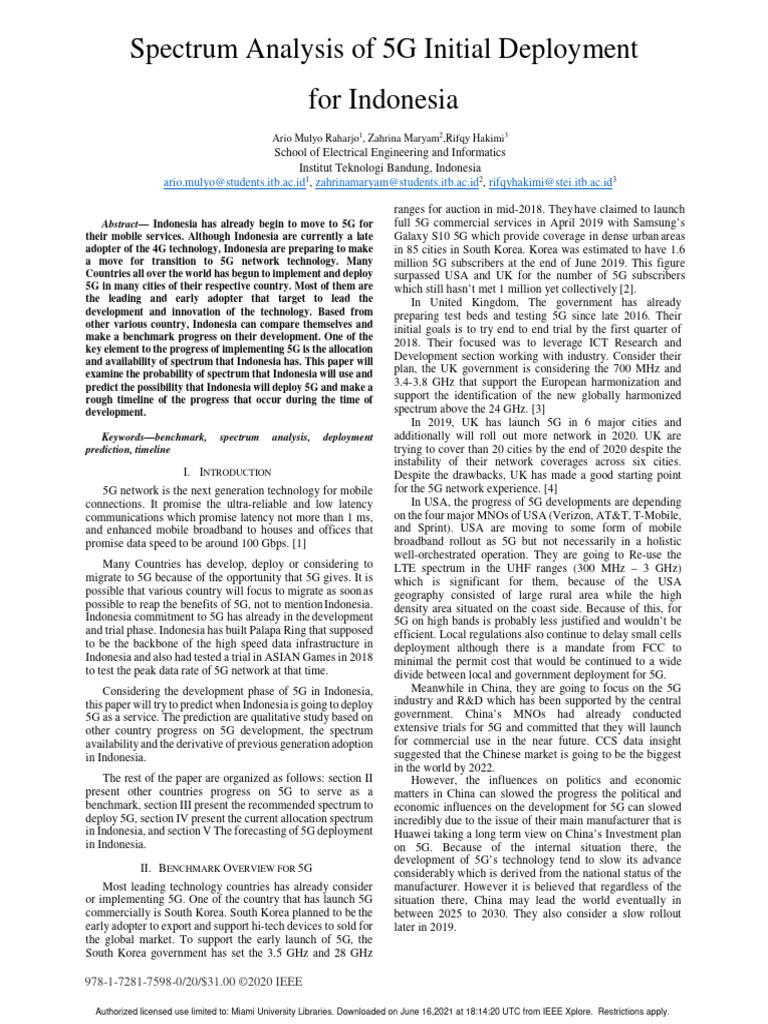 Spectrum Analysis of 5G Initial Deployment For Indonesia | PDF | Radio ...