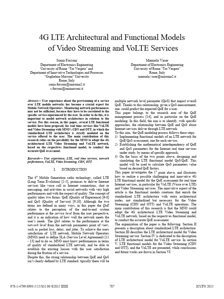 4G LTE Architectural and Functional Models of Video Streaming and VoLTE Services | PDF | Ip ...