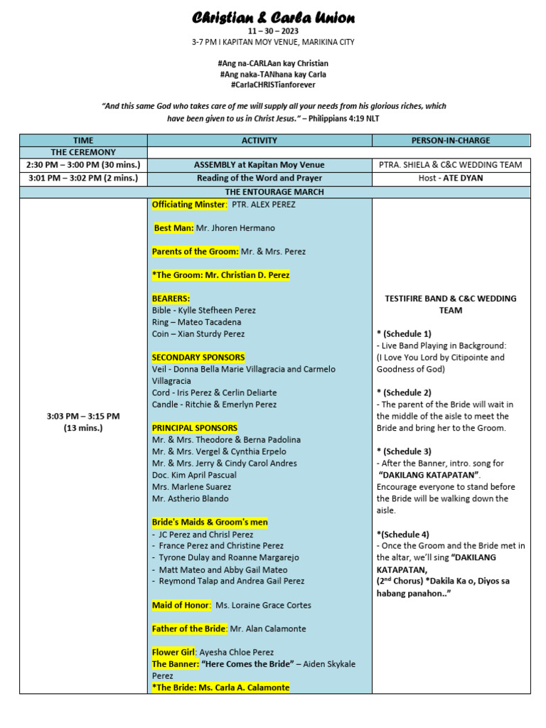 CHRISTIAN and CARLA Wedding Program (Technical Script) | PDF | Wedding | Wedding Ceremony ...