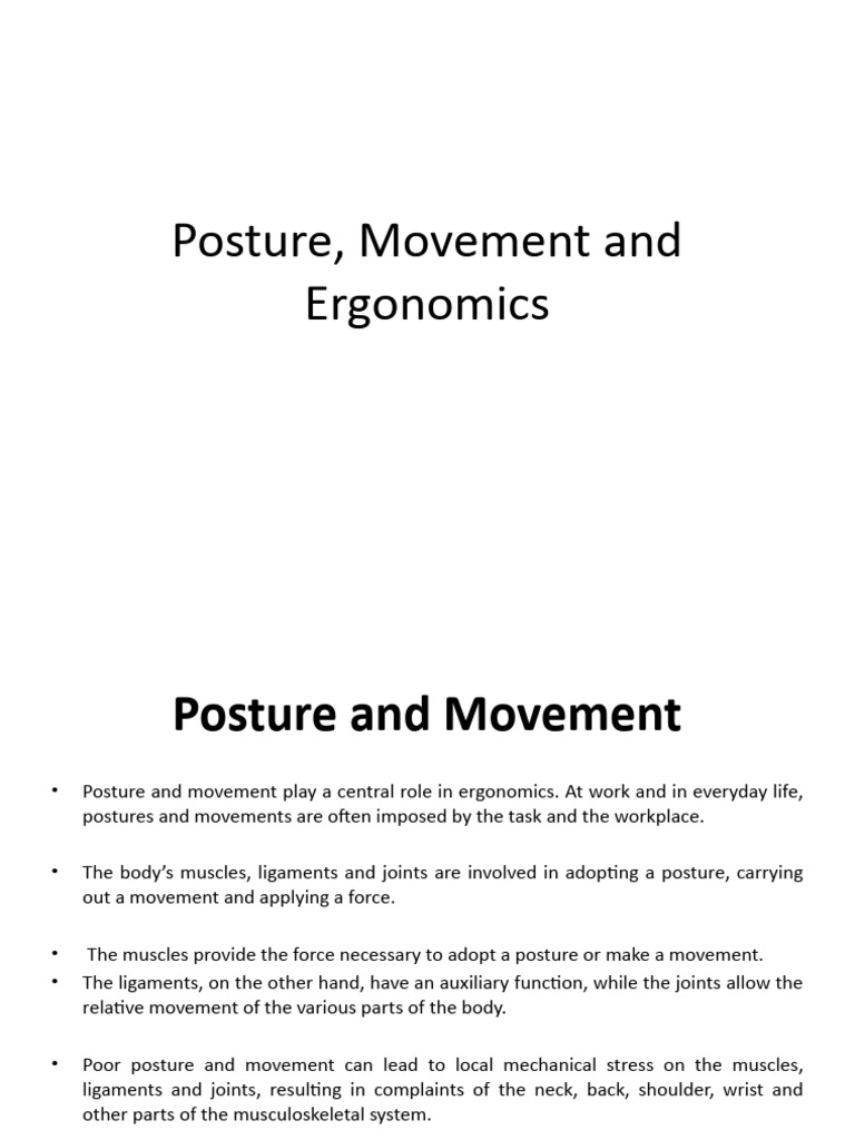 Posture, Movement and Ergonomics | Download Free PDF | Chair | Elbow