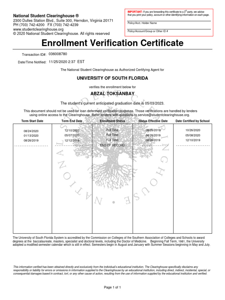 Enrollment Certificate | PDF