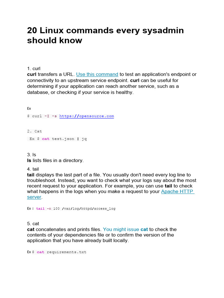 20 Linux Commands Every Sysadmin Should Know | PDF | Port (Computer Networking) | Computer File
