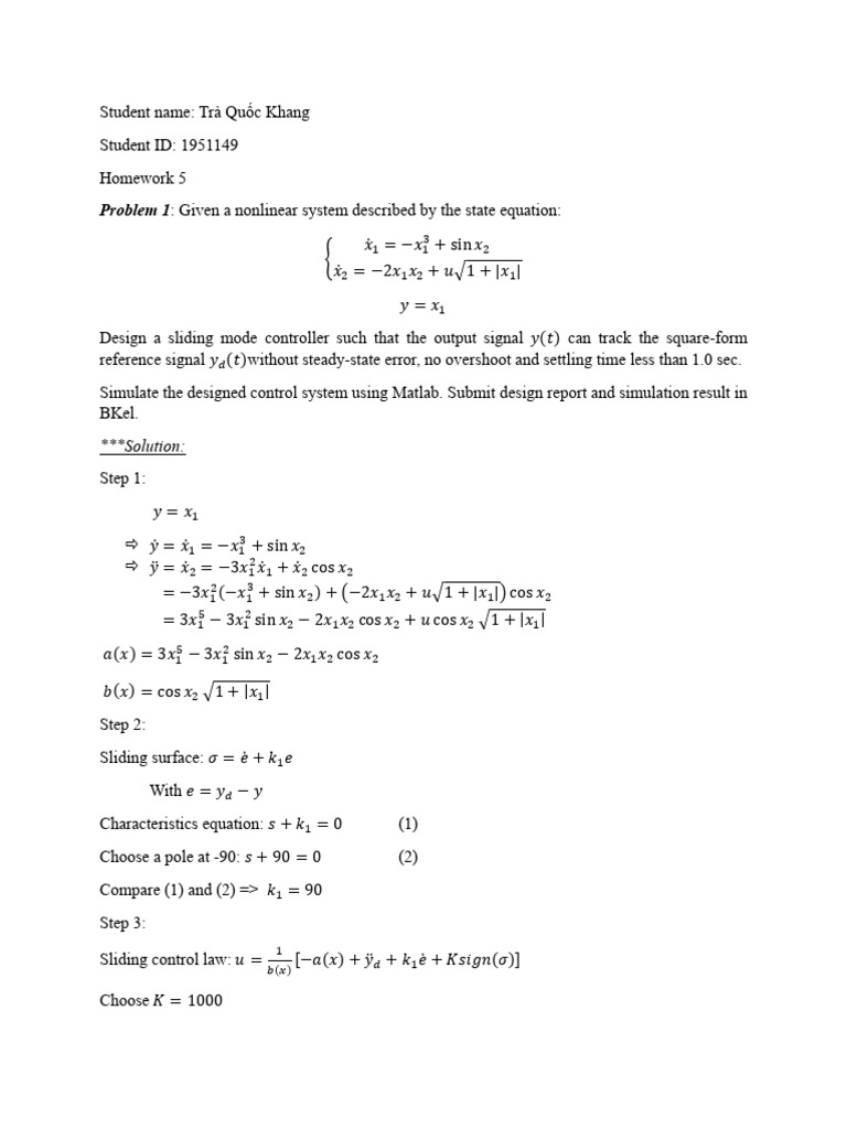 Homework 5-Trà Quốc Khang-1951149 | PDF | Nonlinear System | Signal Processing