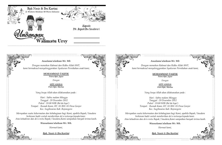Undangan Walimatul Ursy 1 Lembar Jadi 2 Yang Bisa Di Edit Format Word Doc034 - by Massiswo (Dot ...