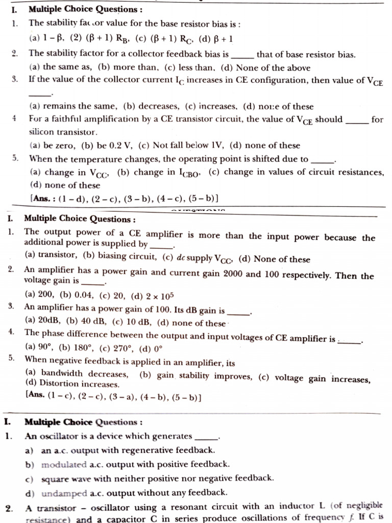 Elec Sheth MCQs | PDF | Amplifier | Electronic Oscillator