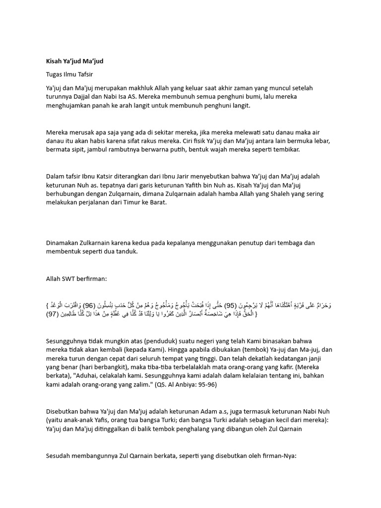 Kisah Ya'jud Ma'jud | PDF