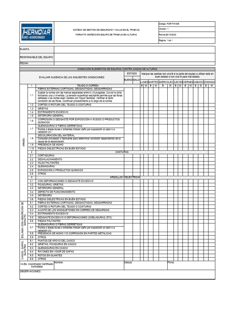 Inspeccion de Equipos para Trabajo en Alturas | PDF | Fenómenos de transporte | Química