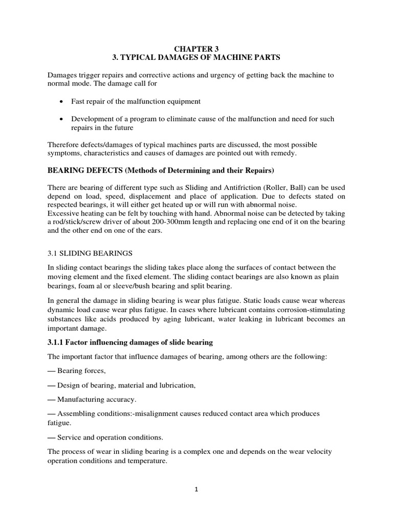 Chapter 3 TYPICAL DAMAGES OF MACHINE PARTS | PDF | Bearing (Mechanical ...