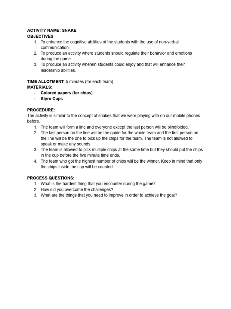 Snake Game: Boosting Team Skills | PDF | Self-Improvement