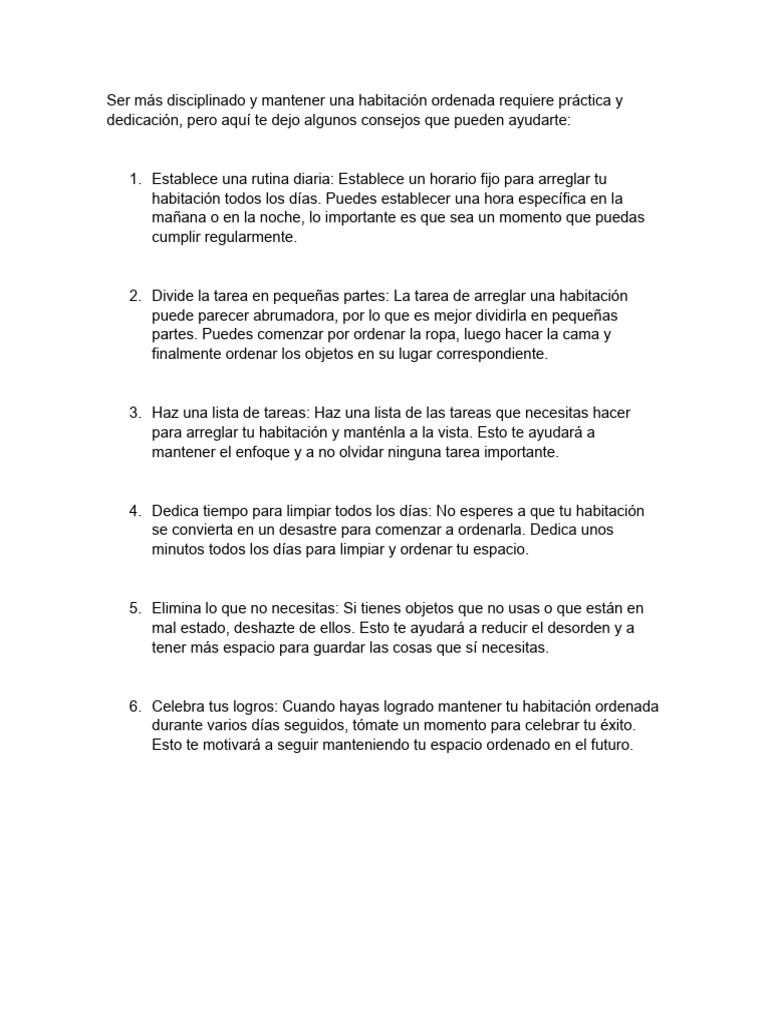 Consejos para Mantener tu Habitación Ordenada | PDF
