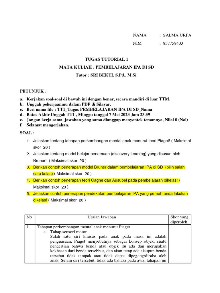 TT1 - Tugas PEMBELAJARAN IPA DI SD | PDF